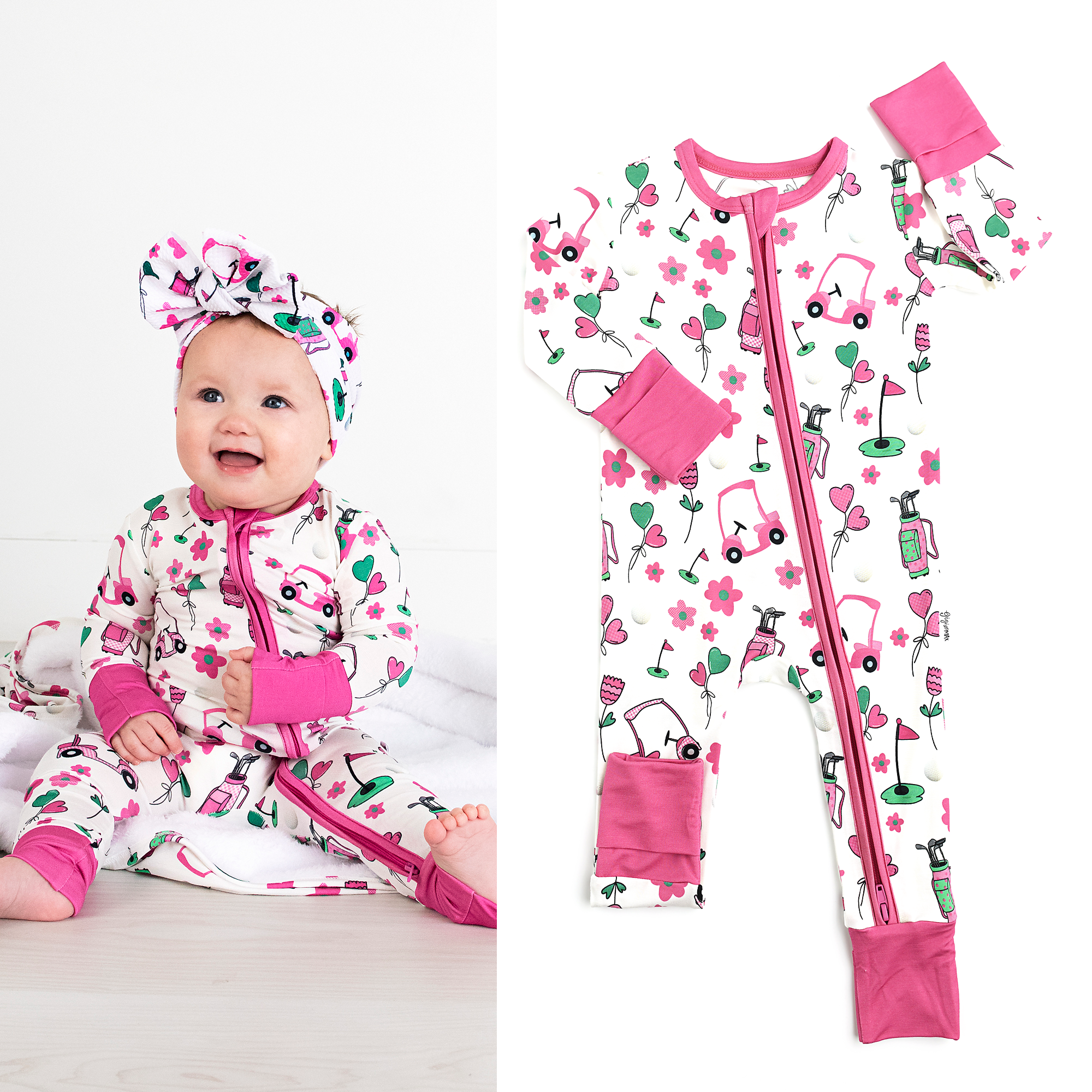 Lexi Pink Golf Zip Pink Kids Bamboo Sleepies Little – Sorrells Farms